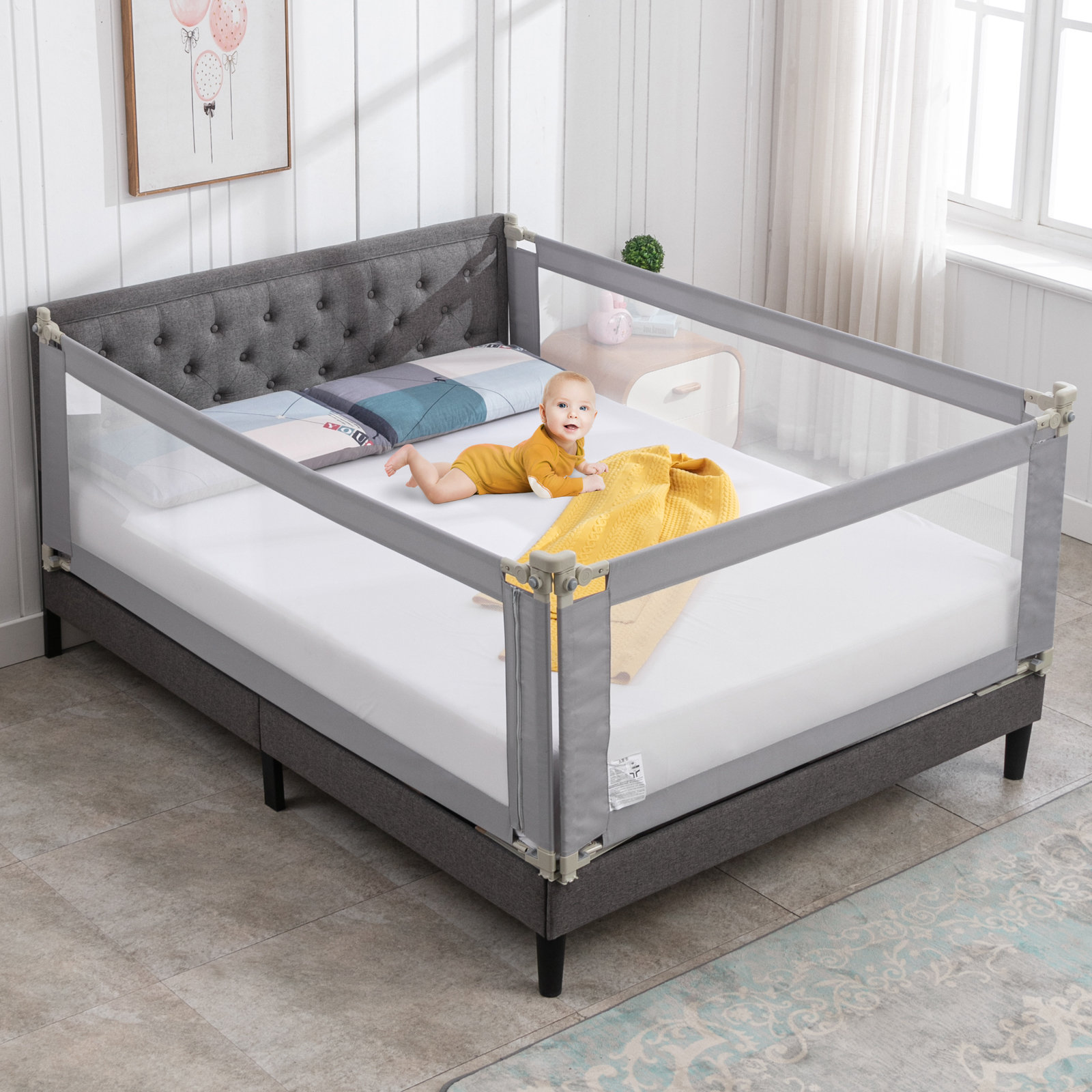 Isabelle & Max™ Abhiraj 77"W x 79"L x 26"H Bed Rail for Toddlers, 3 Pieces Extra Long Baby Bed ...